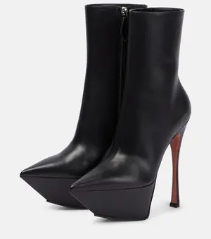 Amina Muaddi Yigit Leather Platform Ankle Boots