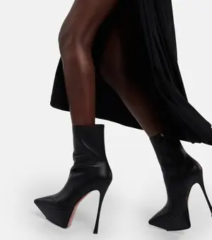 Amina Muaddi Yigit Leather Platform Ankle Boots