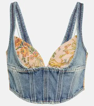 Alessandra Rich Floral Cropped Bustier Top