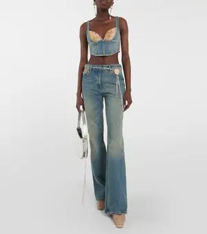 Alessandra Rich Floral Cropped Bustier Top