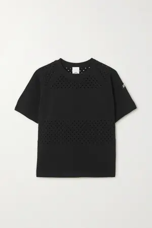 JETSET Appliquéd Perforated Knitted T-shirt