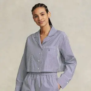 Ralph Lauren Crop Top & Boxer Poplin Pajama Set - Navy Stripe