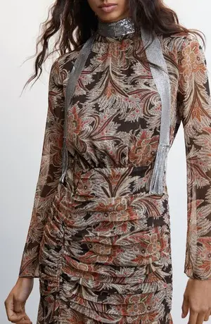 Mango Paisley Print Ruffle Dress