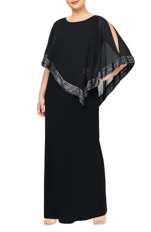SLNY Asymmetrical Cape Gown