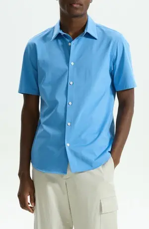 Theory Irving Short Sleeve Button-up Shirt Powder Blue