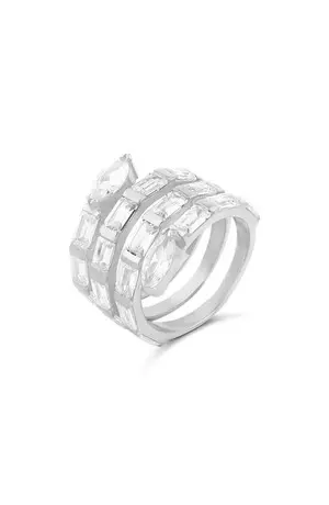 SHYMI Cubic Zirconia Swirl Bypass Ring - Silver/ White