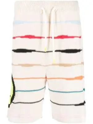 BARROW Intarsia-knit Logo Striped Shorts - Neutrals