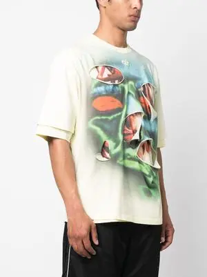 Diesel® Distressed-Effect Graphic-Print T-Shirt In Yellow - 30