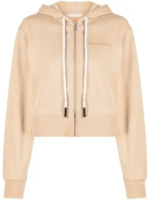 Palm Angels Logo-print Cropped Hoodie - Neutrals