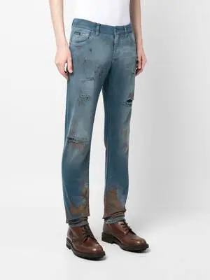 Dolce & Gabbana Distressed Straight-leg Jeans - Blue