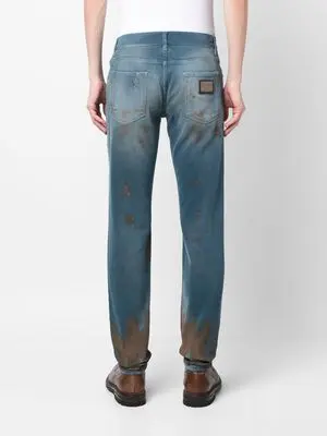 Dolce & Gabbana Distressed Straight-leg Jeans - Blue