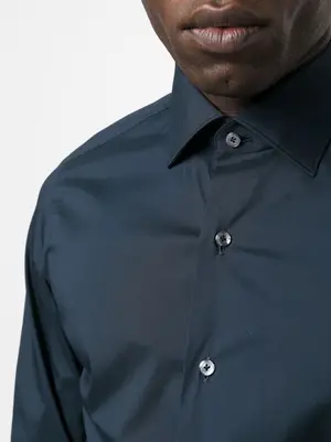 FINAMORE 1925 Plain Cotton-blend Shirt - Blue