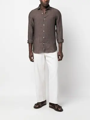 FINAMORE 1925 Mélange-effect Linen Shirt