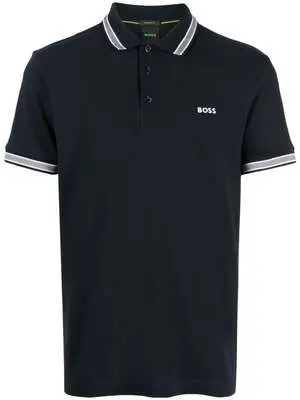 BOSS Striped-border Cotton Polo Shirt - Blue