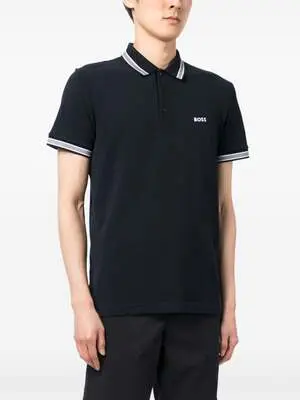 BOSS Striped-border Cotton Polo Shirt - Blue
