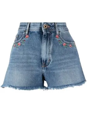 JACOB COHЁN Floral-embroidered Denim Shorts