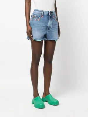 JACOB COHЁN Floral-embroidered Denim Shorts