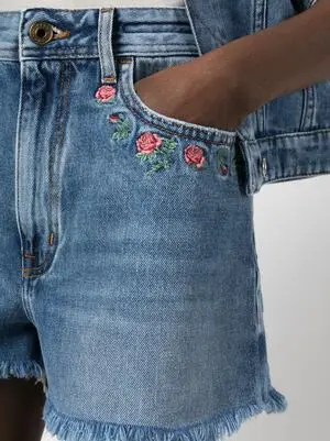 JACOB COHЁN Floral-embroidered Denim Shorts