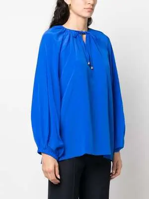PHAEONIA Self-tie Silk Blouse - Blue