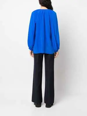 PHAEONIA Self-tie Silk Blouse - Blue