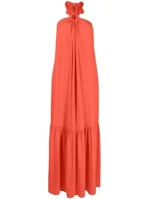 Erika Cavallini Pleat-detail Halterneck Maxi Dress - Red