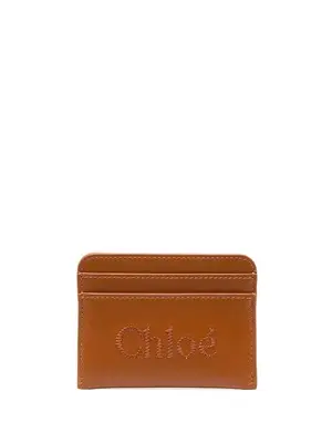 Chloé Embroidered-logo Leather Cardholder - Blue