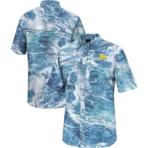 COLOSSEUM Michigan Wolverines Realtree Aspect Charter Full-button Fishing Shirt - Blue