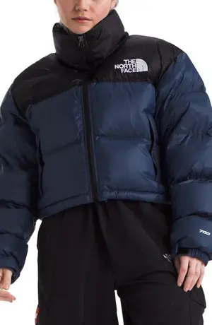 The North Face Nuptse Water Repellent Short Puffer Jacket - Summit Navy/ Tnf Black
