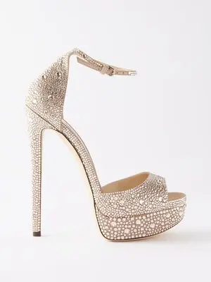 JIMMY CHOO Jimmy Choo - Max 150 Crystal-embellished Platform Sandals - Womens - Gold - Gold