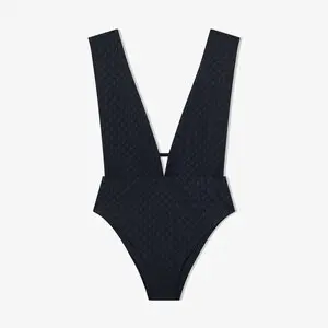 JIMMY CHOO Kosma Black Jc Monogram Recycled Nylon And Lycra Swimsuit