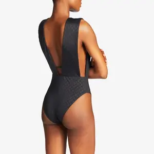 JIMMY CHOO Kosma Black Jc Monogram Recycled Nylon And Lycra Swimsuit