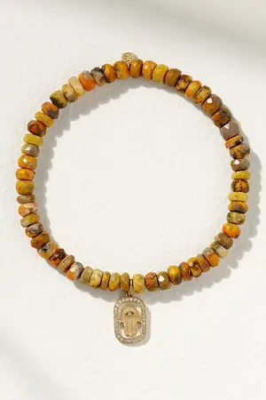 SYDNEY EVAN Hamsa Jasper And Diamond Bracelet - Gold