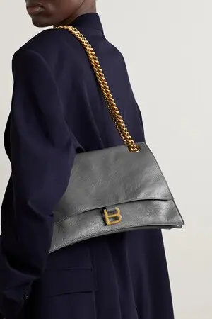 Balenciaga Hourglass Crinkled-leather Shoulder Bag