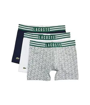 Lacoste 3-pack Regular Fit Boxer Briefs - Silver Chine,white,navy Blue