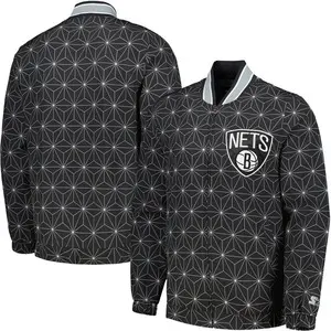STARTER Brooklyn Nets In-field Play Fashion Satin Full-zip Varsity Jacket - Black