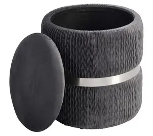 TECHNI MOBILI Gray Velvet Round Ottoman With St Orage