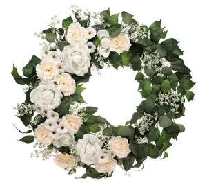 PULEO INTERNATIONAL Puleo 30' Rose,camellia,babysbreath Floral Spri Ng Wreath - One-color