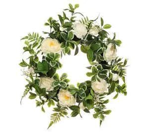 PULEO INTERNATIONAL Puleo 24' Camellia,peony Floral Spring Wreath With Green - One-color