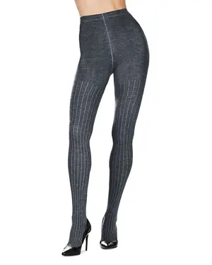 Natori Rib Knit Sweater Tights - Dark Gray