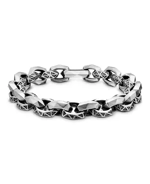 David Yurman Torqued Faceted Link Bracelet With Black Diamonds - Silver/black