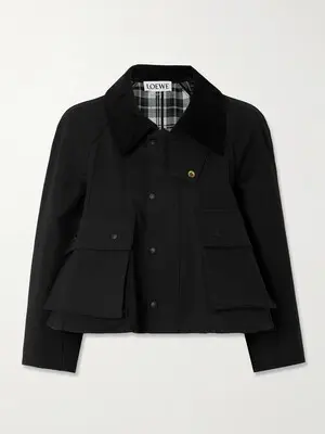 Loewe Cropped Corduroy-trimmed Waxed Cotton-canvas Jacket - Black