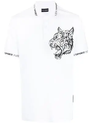 PLEIN SPORT Tiger-print Polo Shirt - White