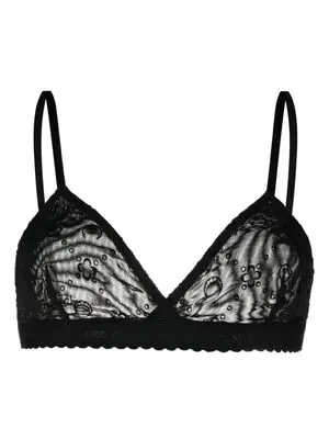 MARINE SERRE Logo-flocked Mesh Bra - Black