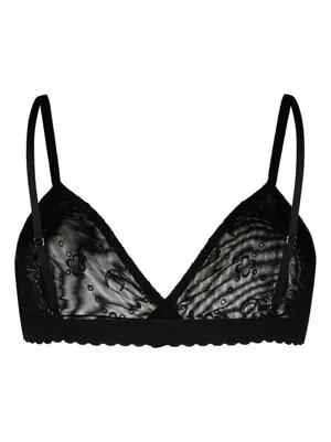 MARINE SERRE Logo-flocked Mesh Bra - Black