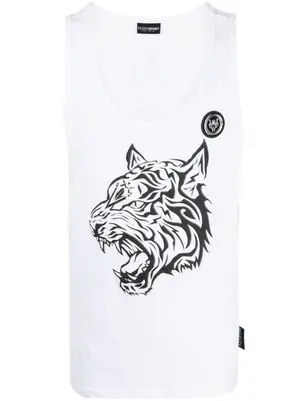 PLEIN SPORT Tiger-print Tank Top - White