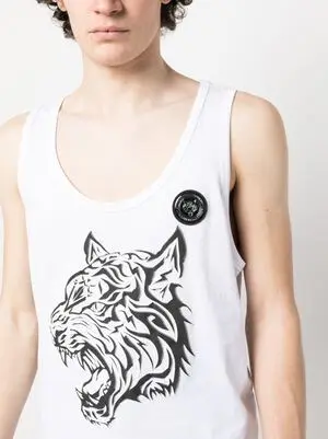 PLEIN SPORT Tiger-print Tank Top - White