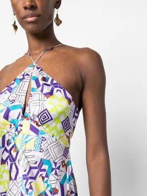 FORTE_FORTE Geometric-pattern Midi Dress - Purple