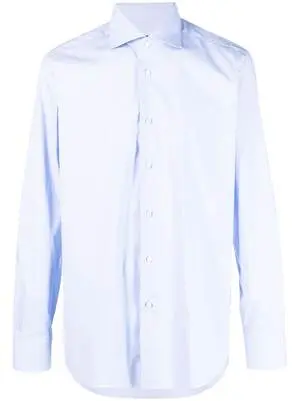 BARBA NAPOLI Button-up Stretch-cotton Shirt - Blue