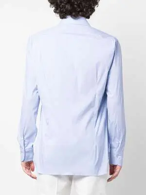 BARBA NAPOLI Button-up Stretch-cotton Shirt - Blue