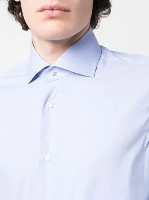 BARBA NAPOLI Button-up Stretch-cotton Shirt - Blue